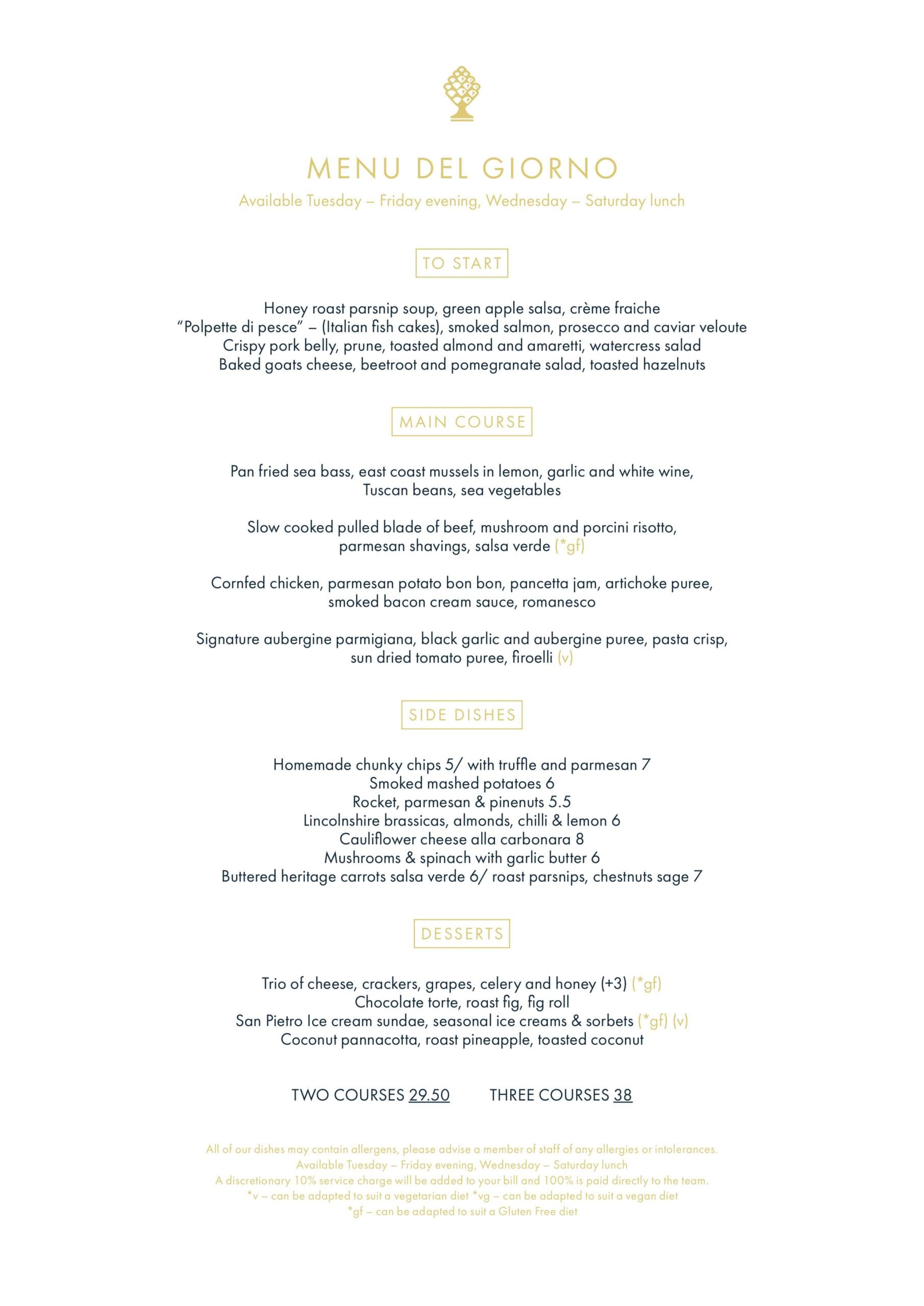 Menu Del Giorno (Menu of the day) - San Pietro Restaurant