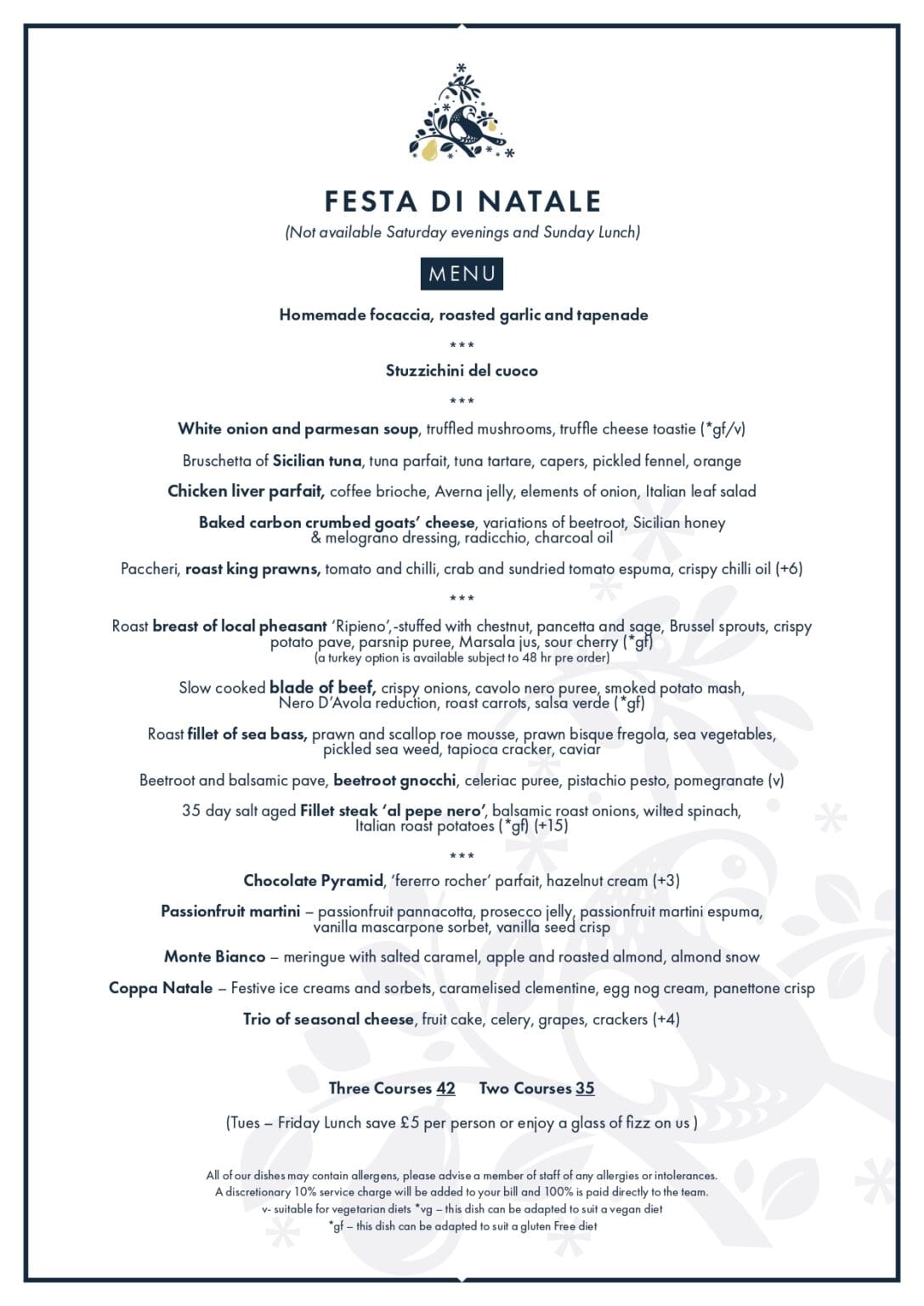 Menu Del Giorno (Menu of the day) - San Pietro Restaurant